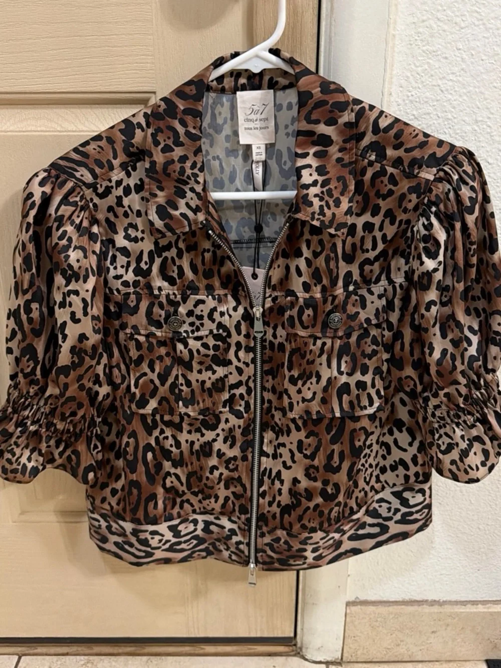 cinq a sept | Jackets & Coats | Cinq A Sept Leopard Print Zipfront Puff ...